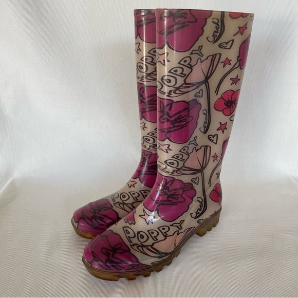 Coach | Shoes | Coach Floral Poppy Tall Rubber Rain Waterproof Boots Sz ...